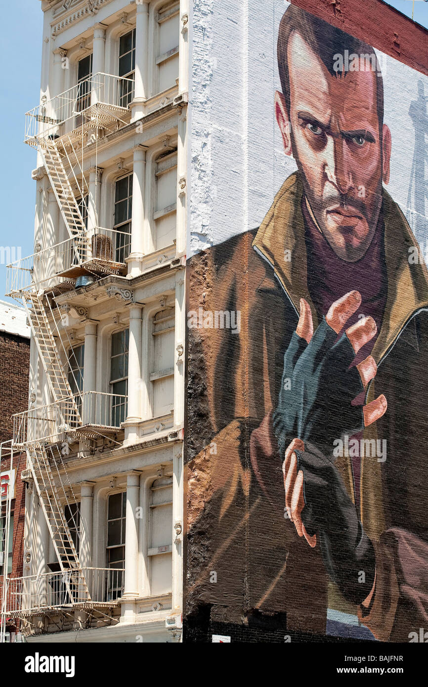 United States, New York City, Manhattan, Soho, mural for promoting ...