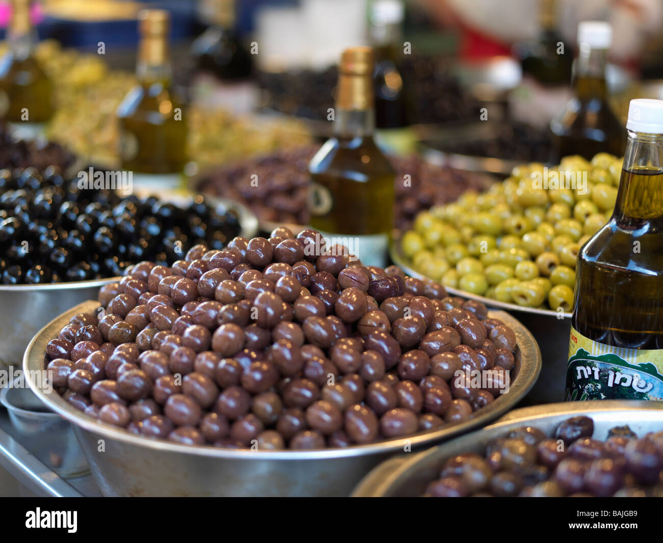 Israel Tel Aviv Carmel Market, olives on display for sale Stock Photo ...