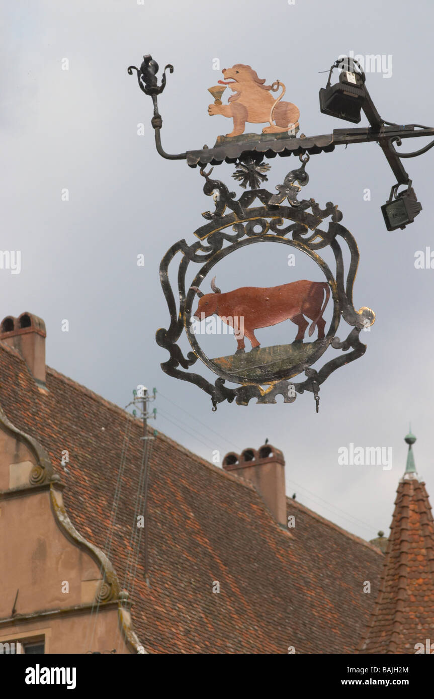 wrought iron sign restaurant au boeuf rouge andlau alsace france Stock ...