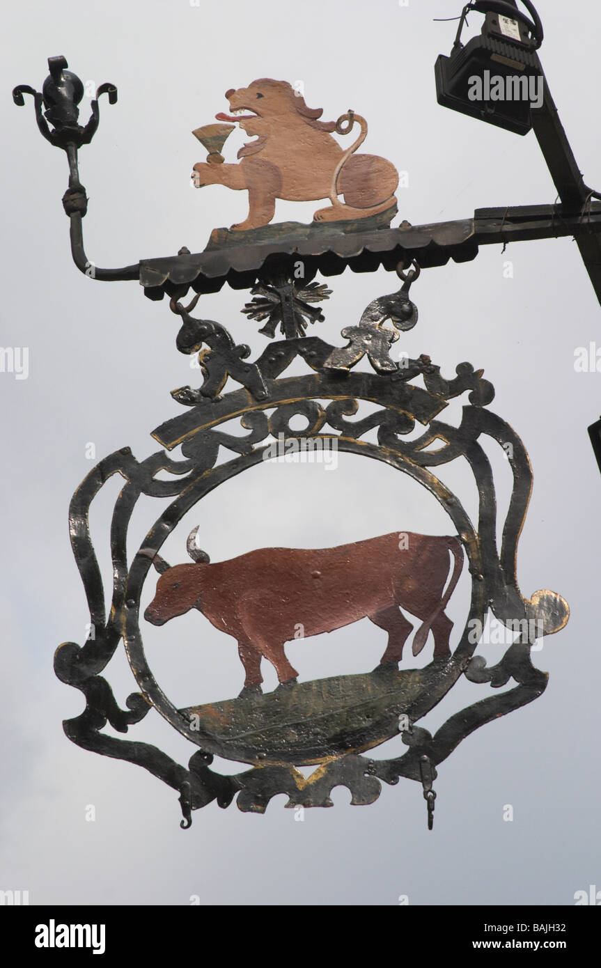 wrought iron sign restaurant au boeuf rouge andlau alsace france Stock ...