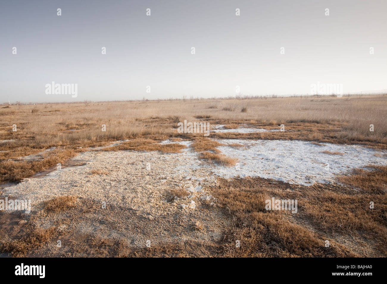 A lake bed dried out due to climate change induced drought in inner ...