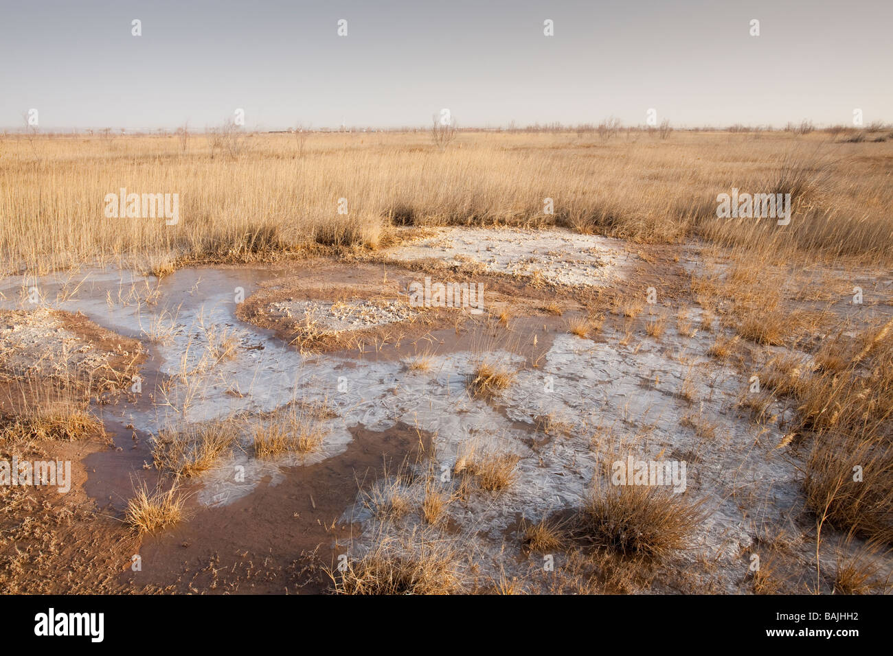 A lake bed dried out due to climate change induced drought in inner ...