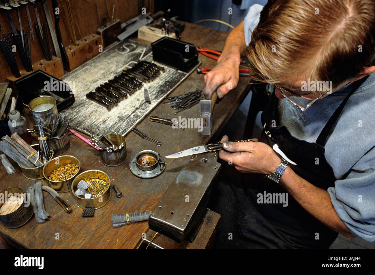 France, Aveyron, laguiole, workshops of the factory of the famous ...