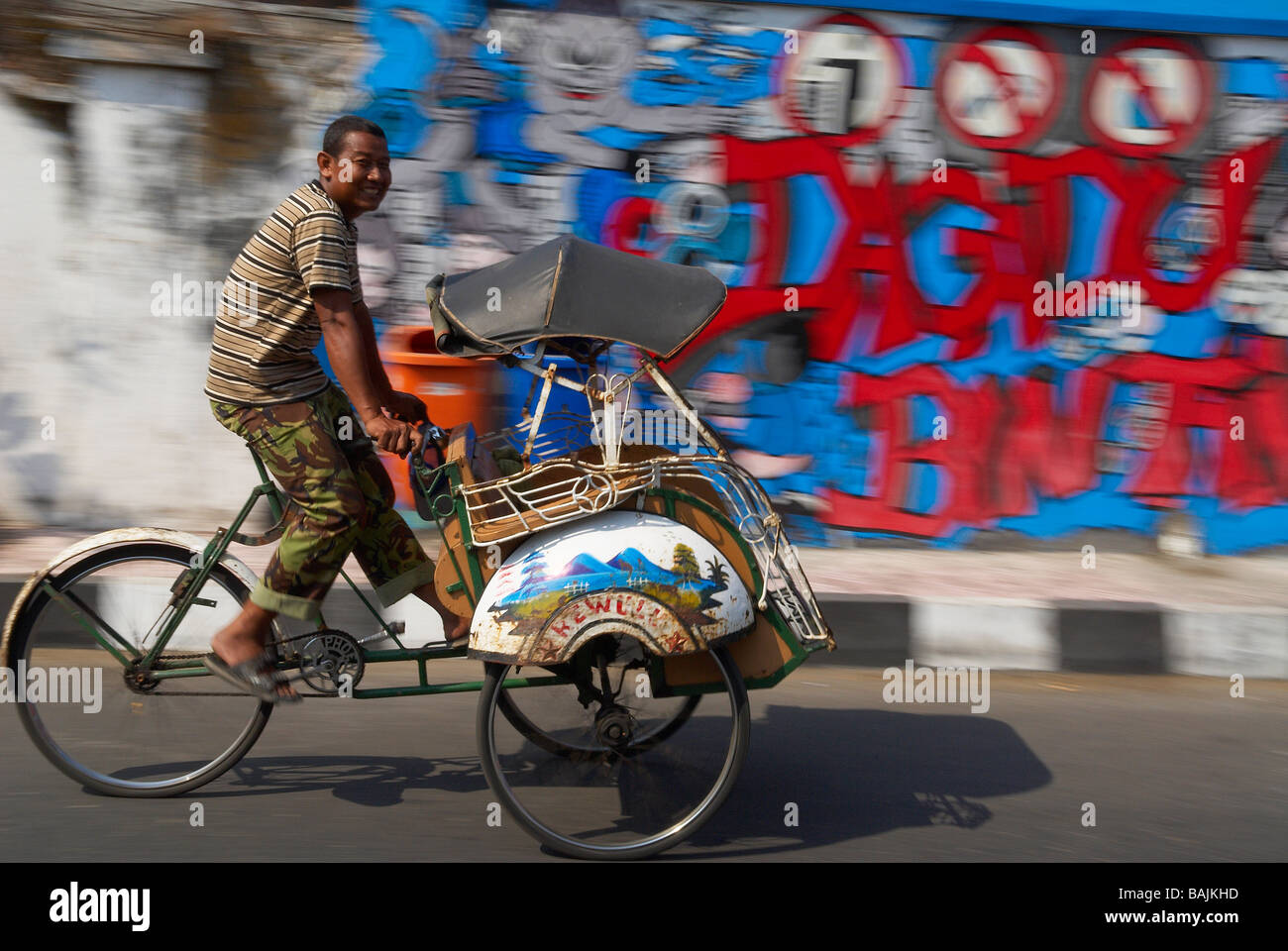 Indonesia, Java island, Central Java island, Yogyakarta, Trishaw known ...