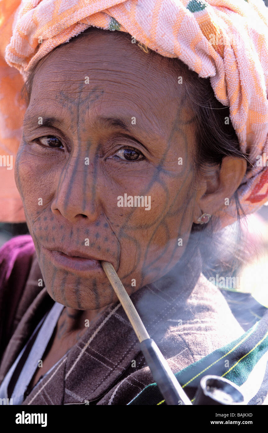 Myanmar (Burma), Chin State, portrait of an old spider woman from Chin ...