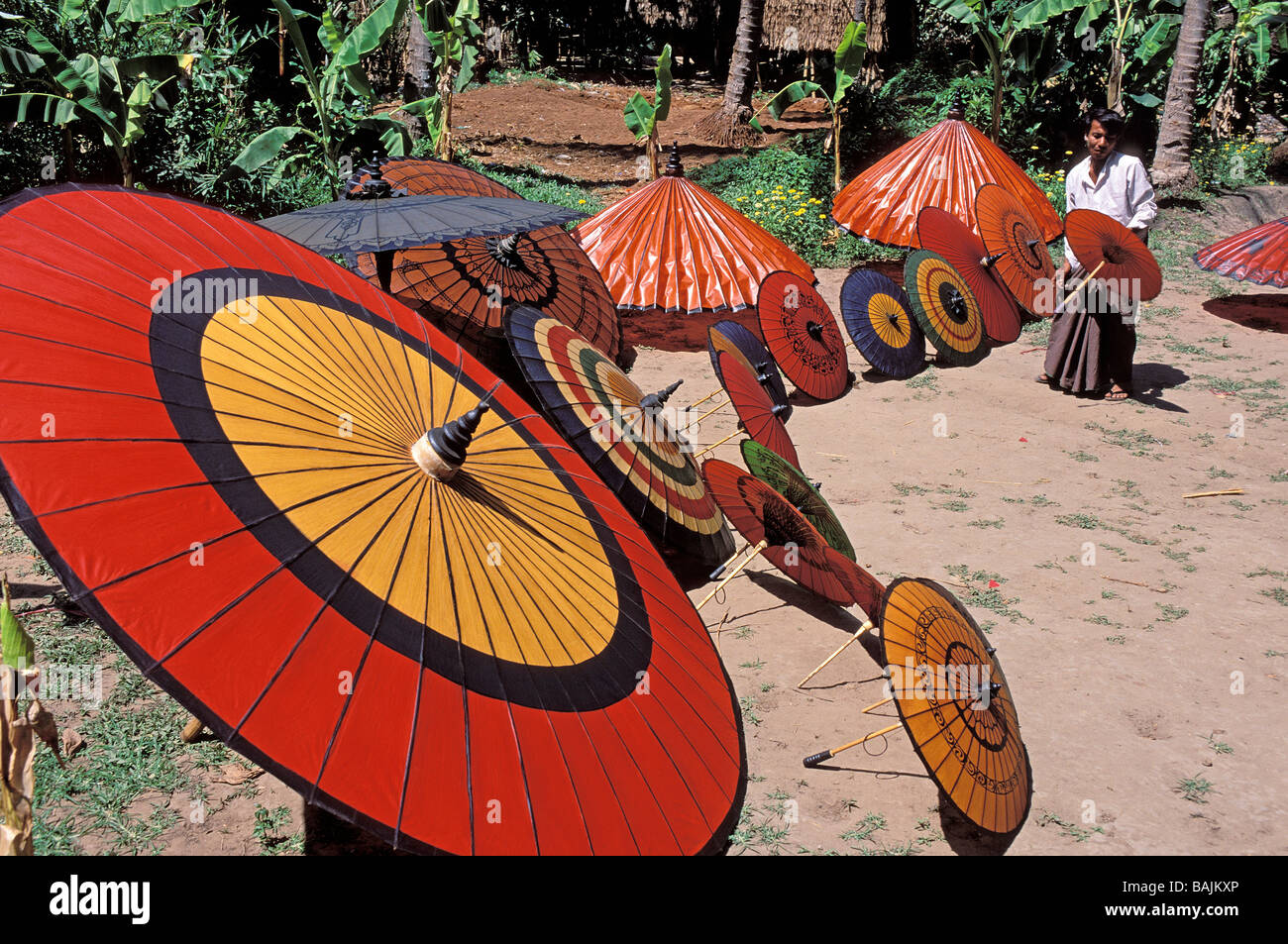 Myanmar (Burma), Ayeyarwady Division, Pathein, umbrella factory Stock ...