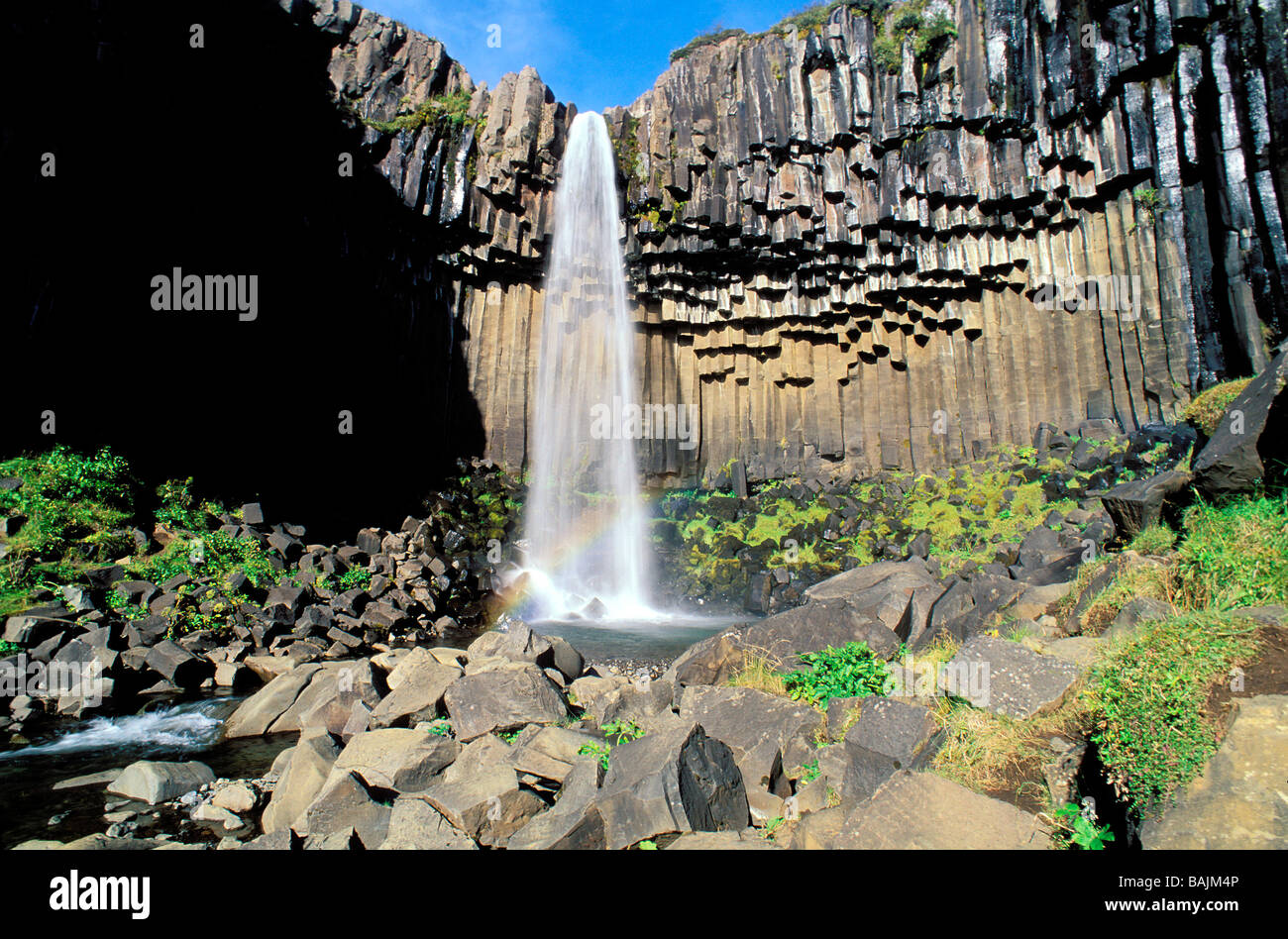 Iceland, Skaftafell, Svartifoss, basaltic organs and waterfalls Stock ...