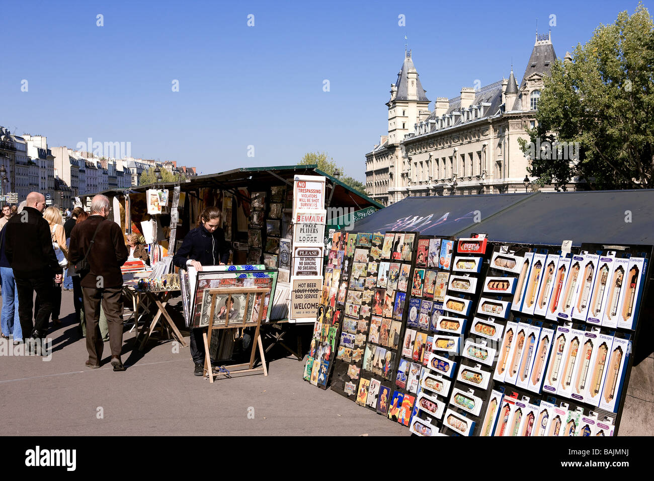 France, Paris, secondhand booksellers on the banks of the Seine River ...