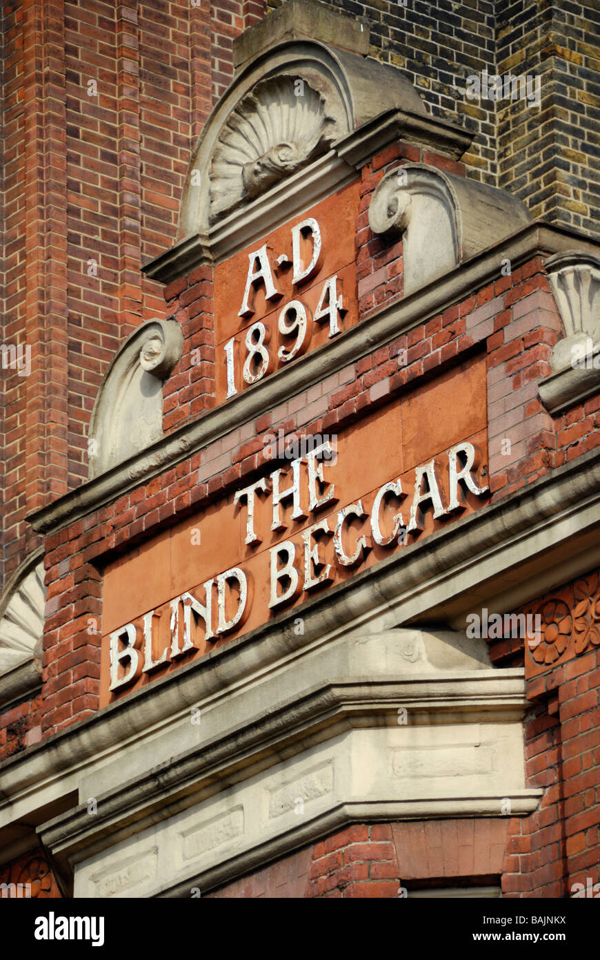 The original stone sign from 1894 on the exterior of the Blind Beggar ...