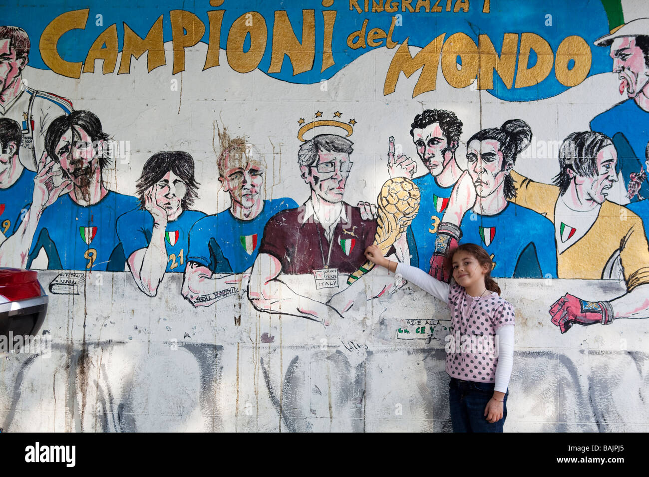 World championship cup painting with Italian soccer players and child ...