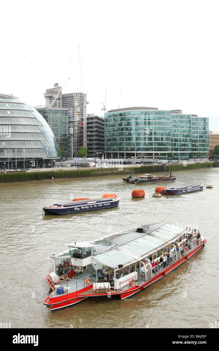 A City Cruises pleasure cruiser on the River Thames, London, England, U ...