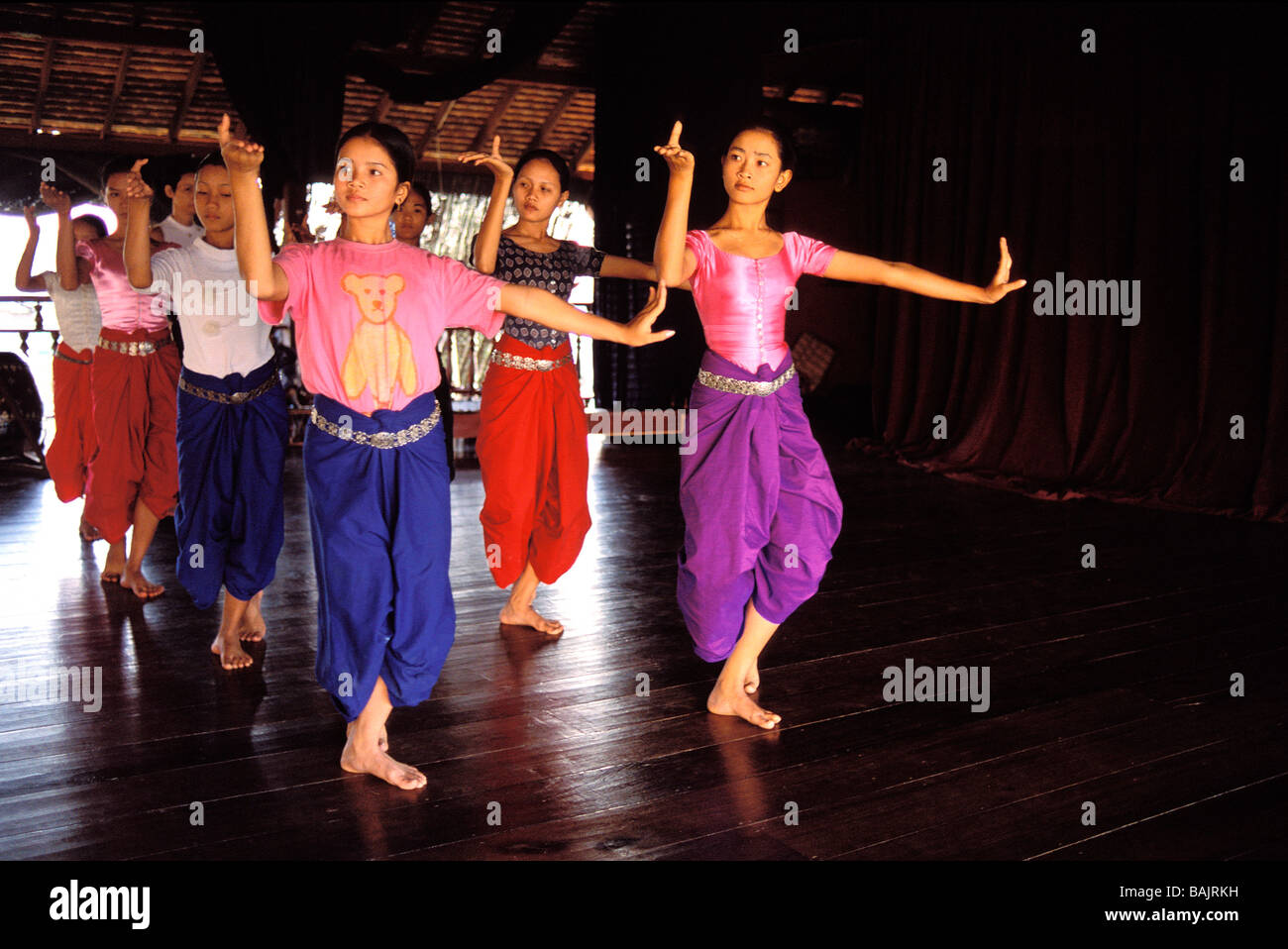 Cambodia, Phnom Penh, School of Apsara Khmer Dance, group of girls in ...