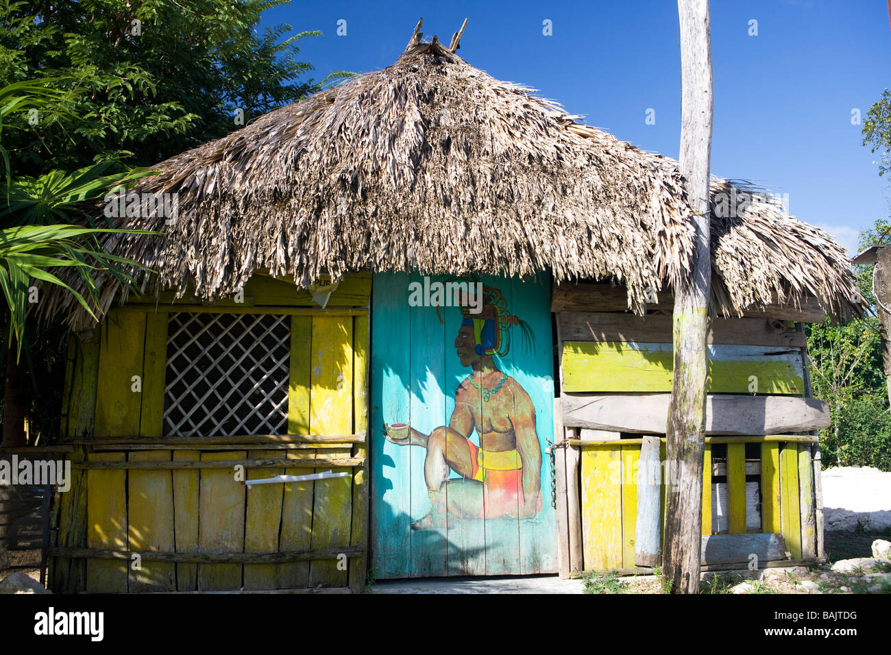 Mayan painted hut in Quintana Roo Mexico Stock Photo - Alamy