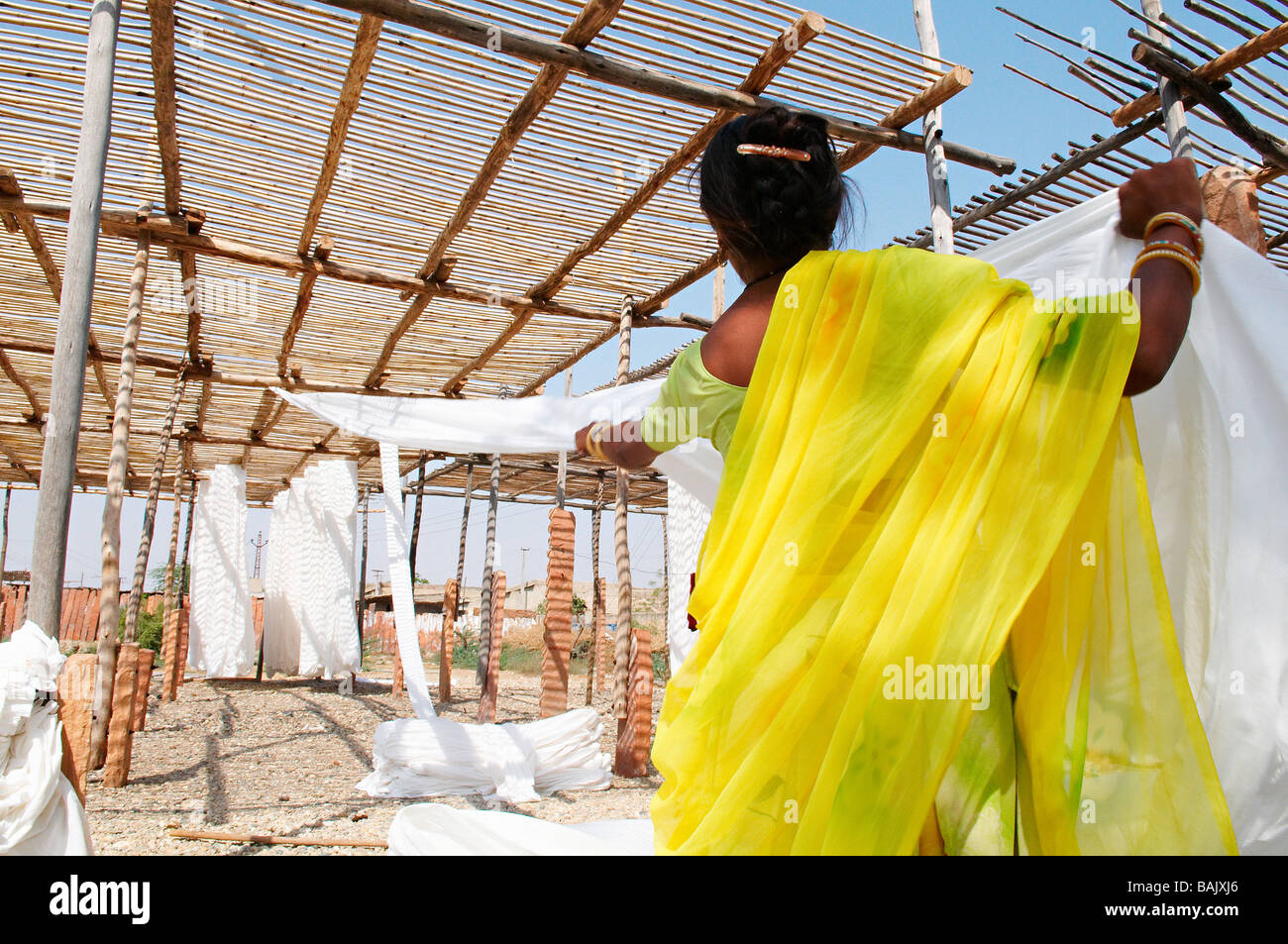India, Rajasthan State, sari factory, woman working Stock Photo - Alamy