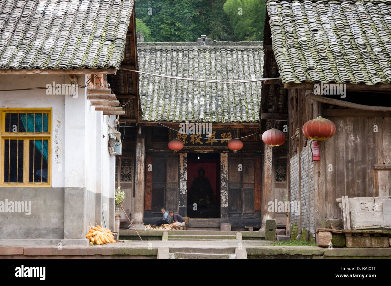 An old house and temple at the Ming village of Shangli in Sichuan in ...
