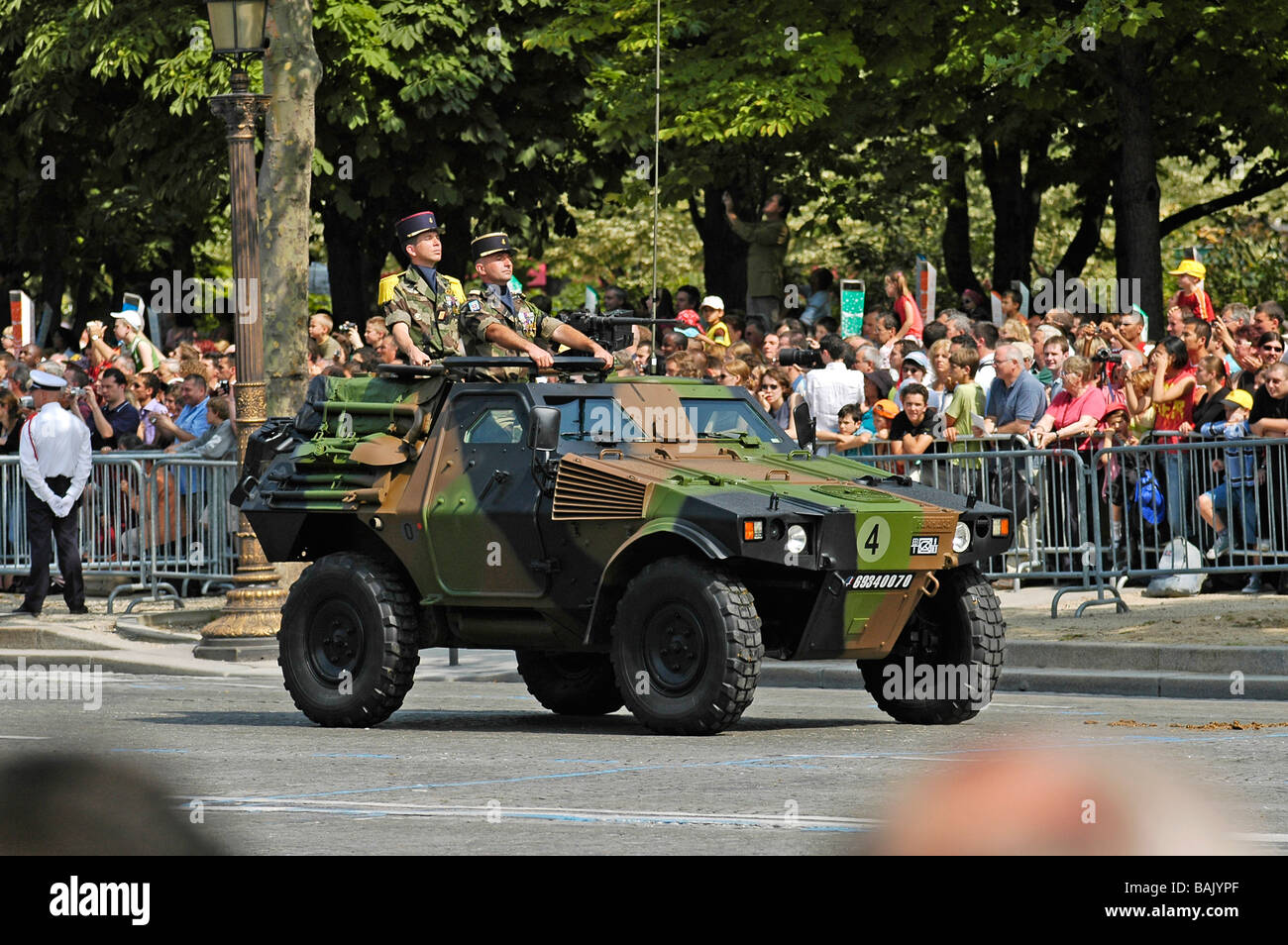 French soldiers in armored vehicle during the 14th of July Bastille day ...