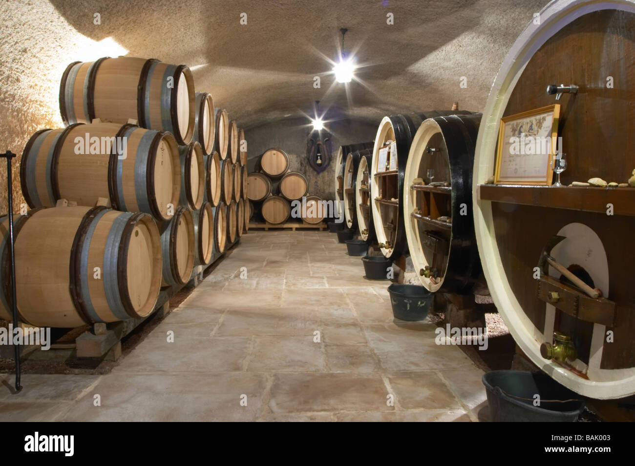 wooden vats barrel aging cellar domaine fussiacus macon burgundy france ...