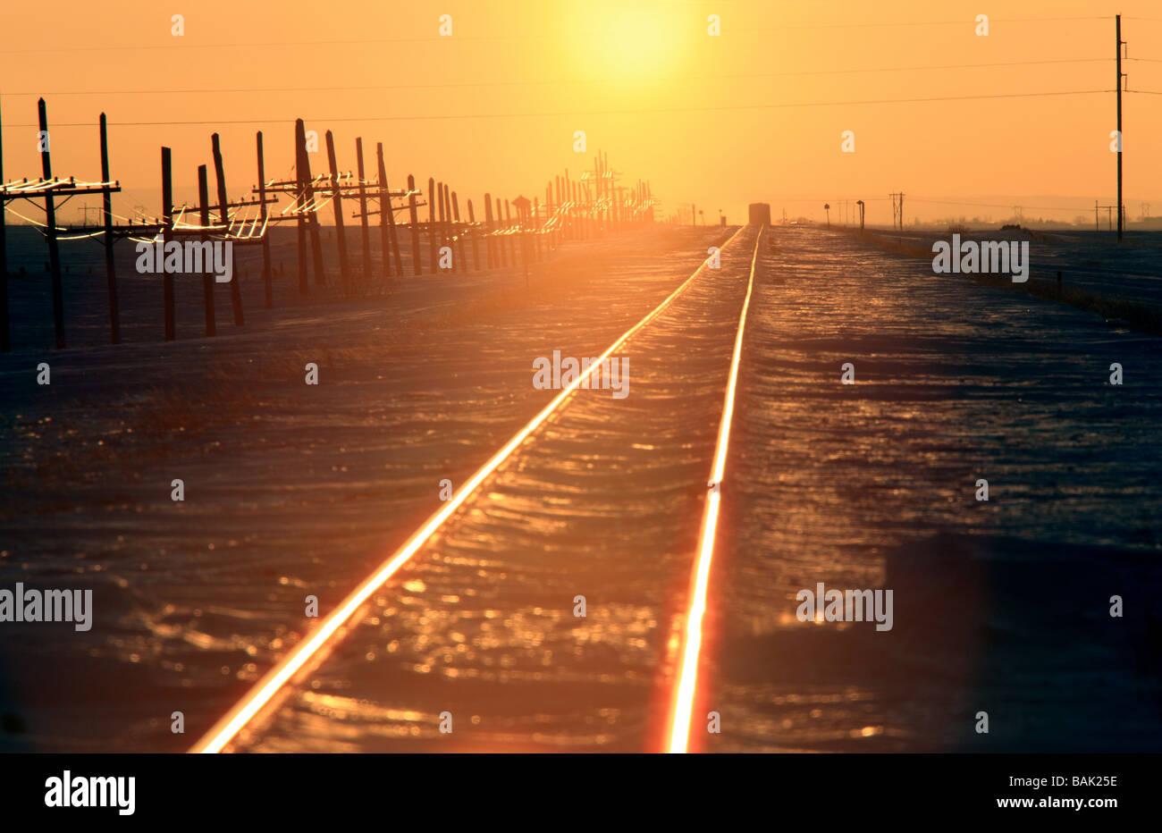 Train Tracks Sunset Winter Saskatchewan Stock Photo - Alamy