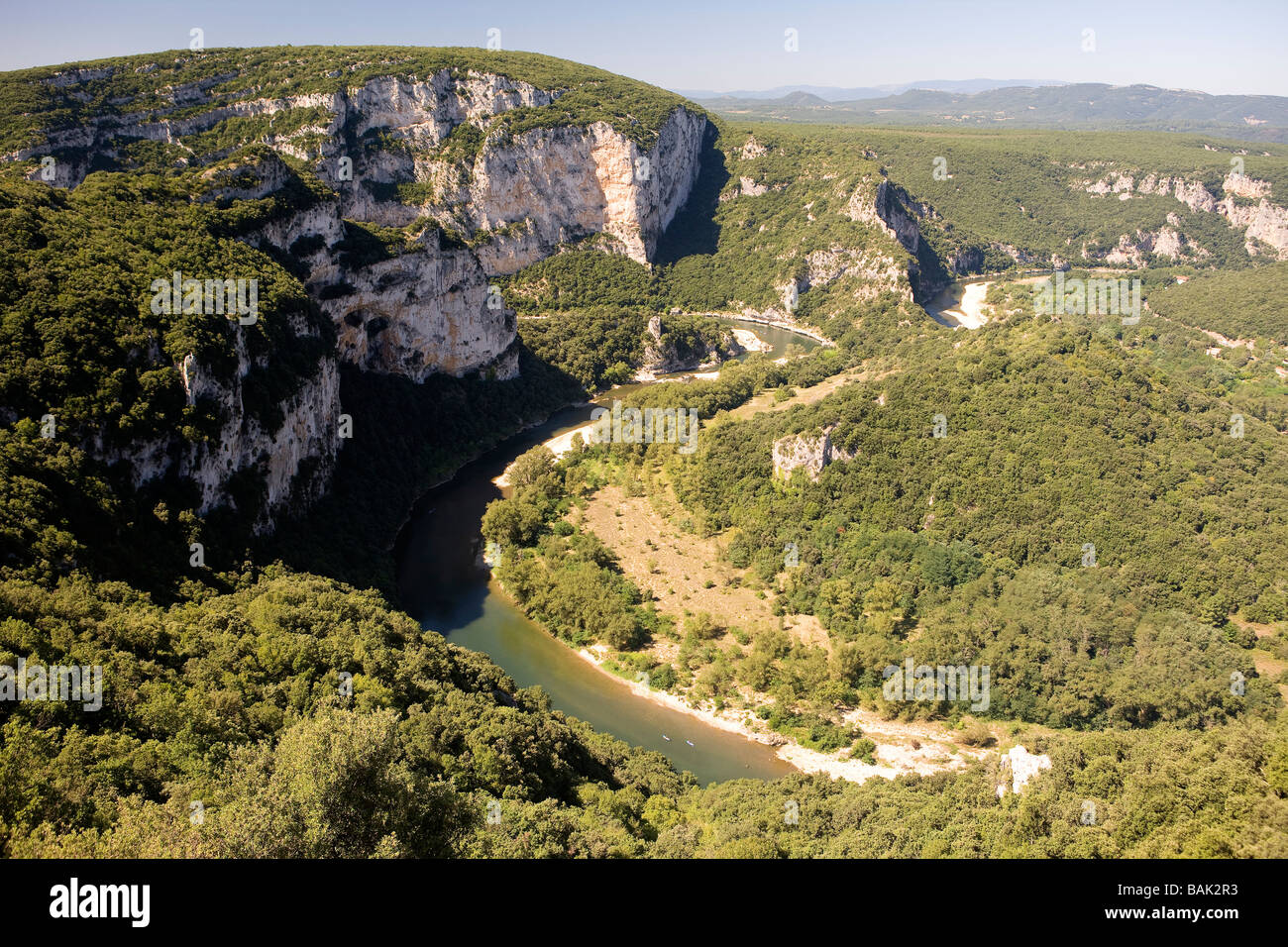 France, Ardeche, canoeing on the Ardeche River, view from the Vivarais ...