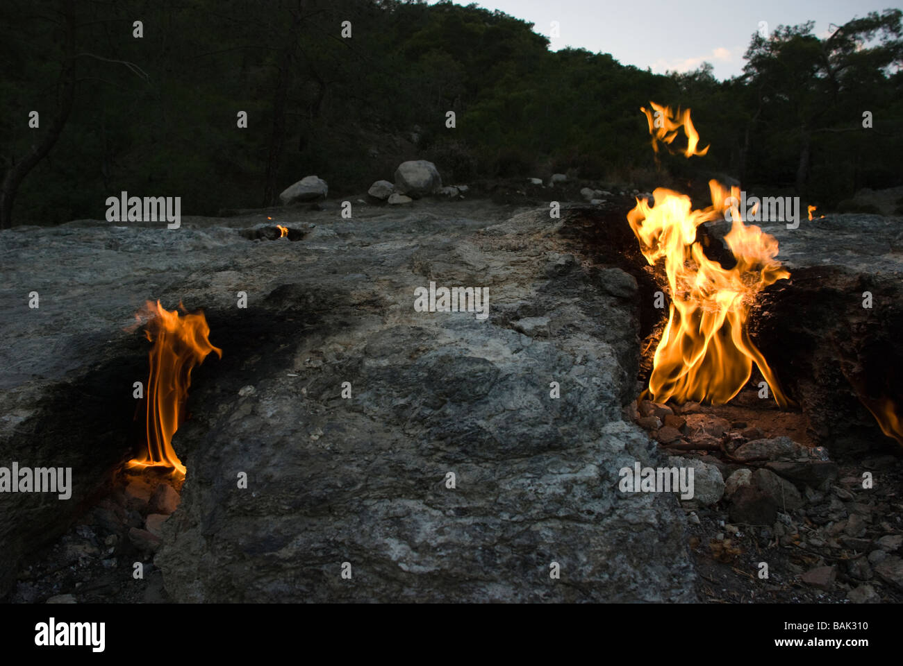 The eternal fires of mount Chimera in Lycia, near Yanartaş Antalya ...