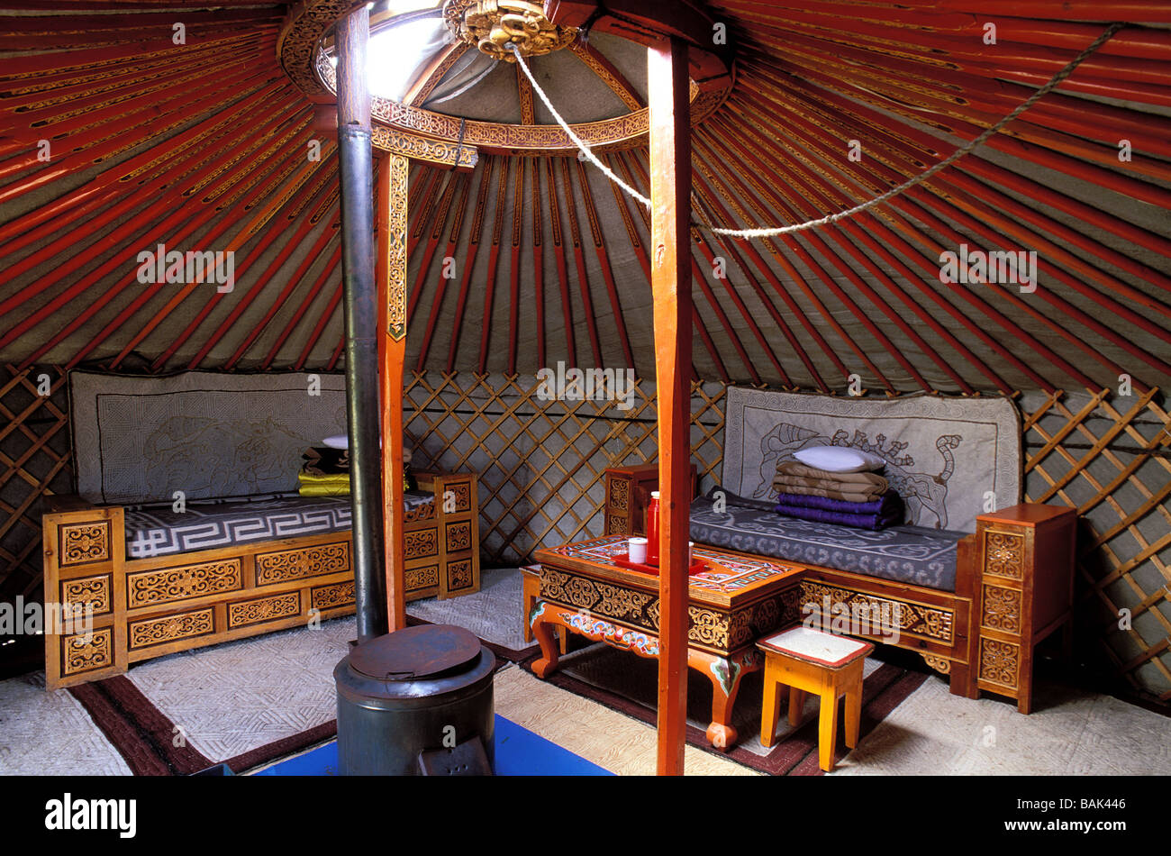 Mongolia, Tov province, inside a tourist yurt camp, hotel Stock Photo ...
