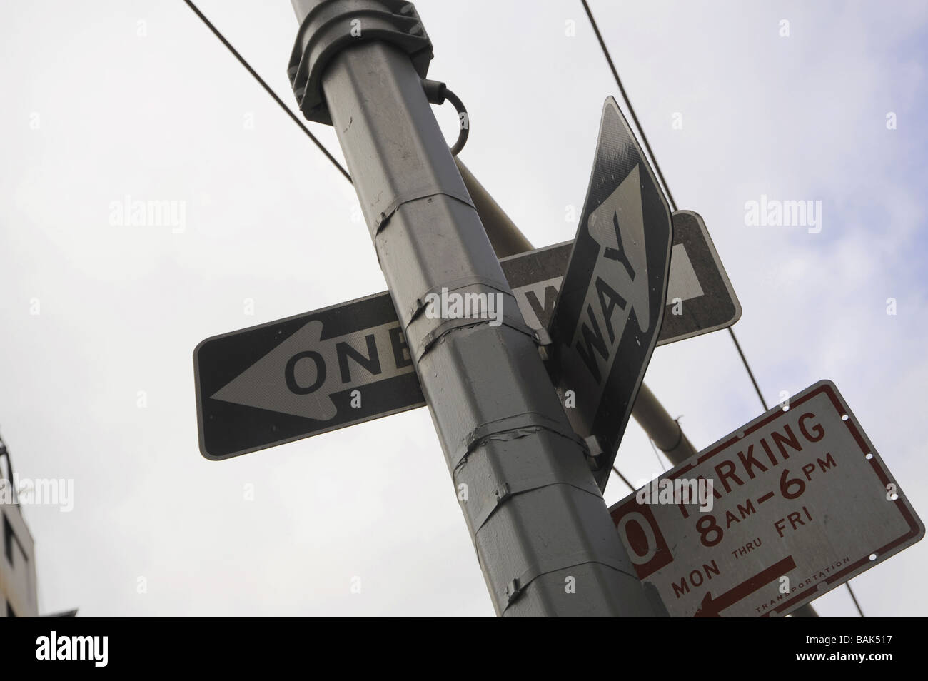 New York City - One Way and No Parking signs Stock Photo - Alamy