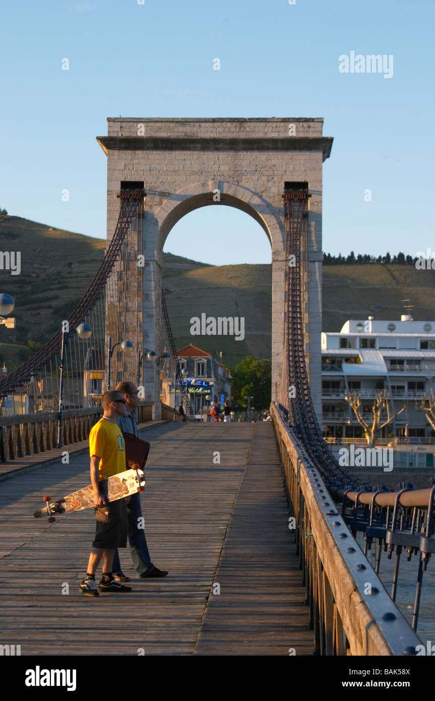 Passerelle Marc seguin, cable bridge hermitage rhone france Stock Photo ...