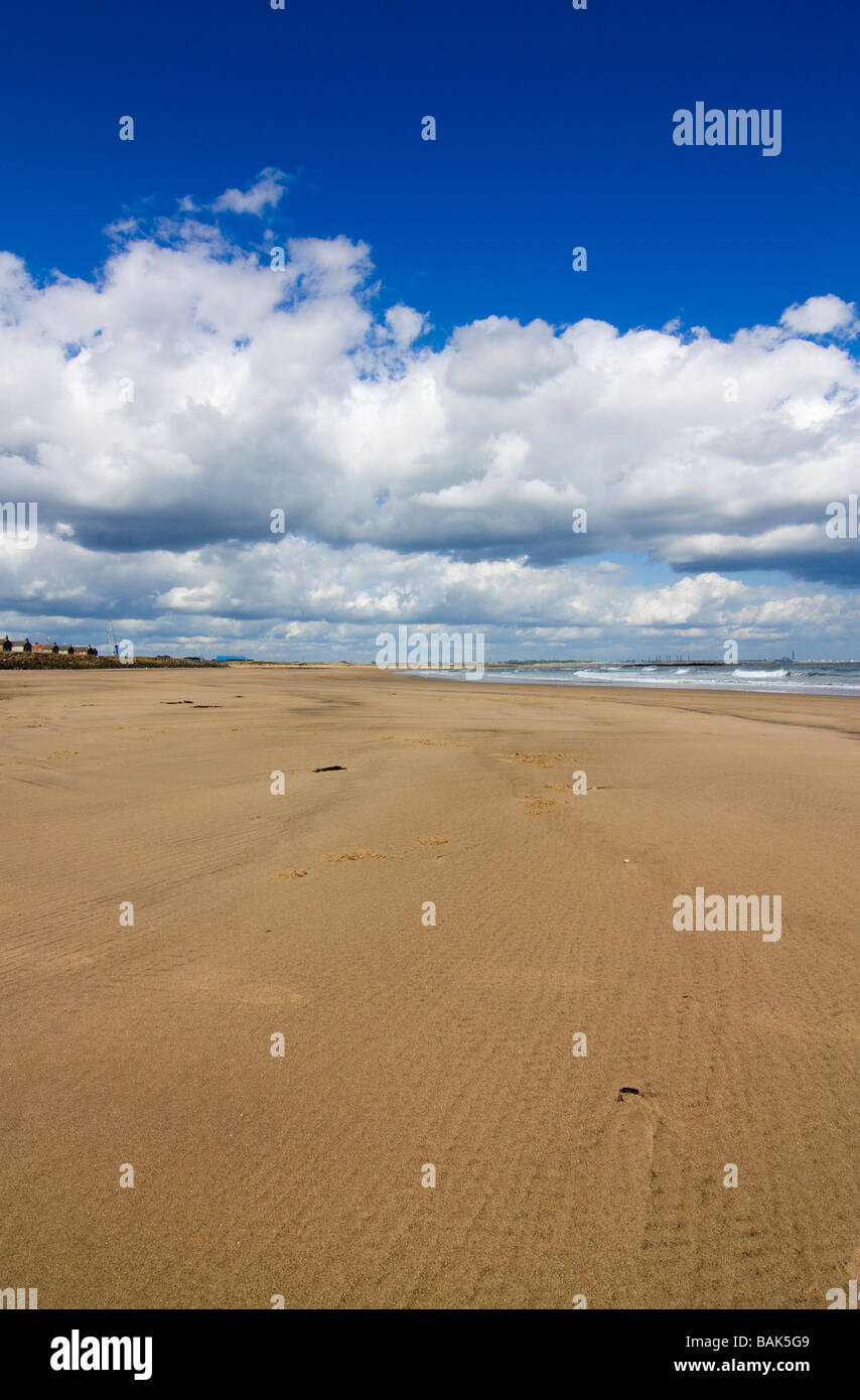 Cambois beach North of Blyth Northumberland showing small offshore wind ...