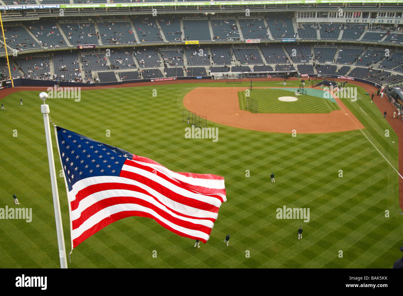 The Star Spangled Banner flying over the outfield of the new Yankee ...