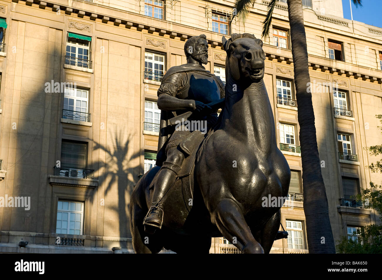 Chile, Santiago de Chile, plaza de Las Armas, equestrian statue of Don ...