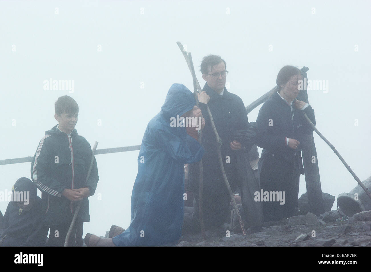 Ireland, County Mayo, Ireland's Holy Mountain, Pilgrims on top of ...