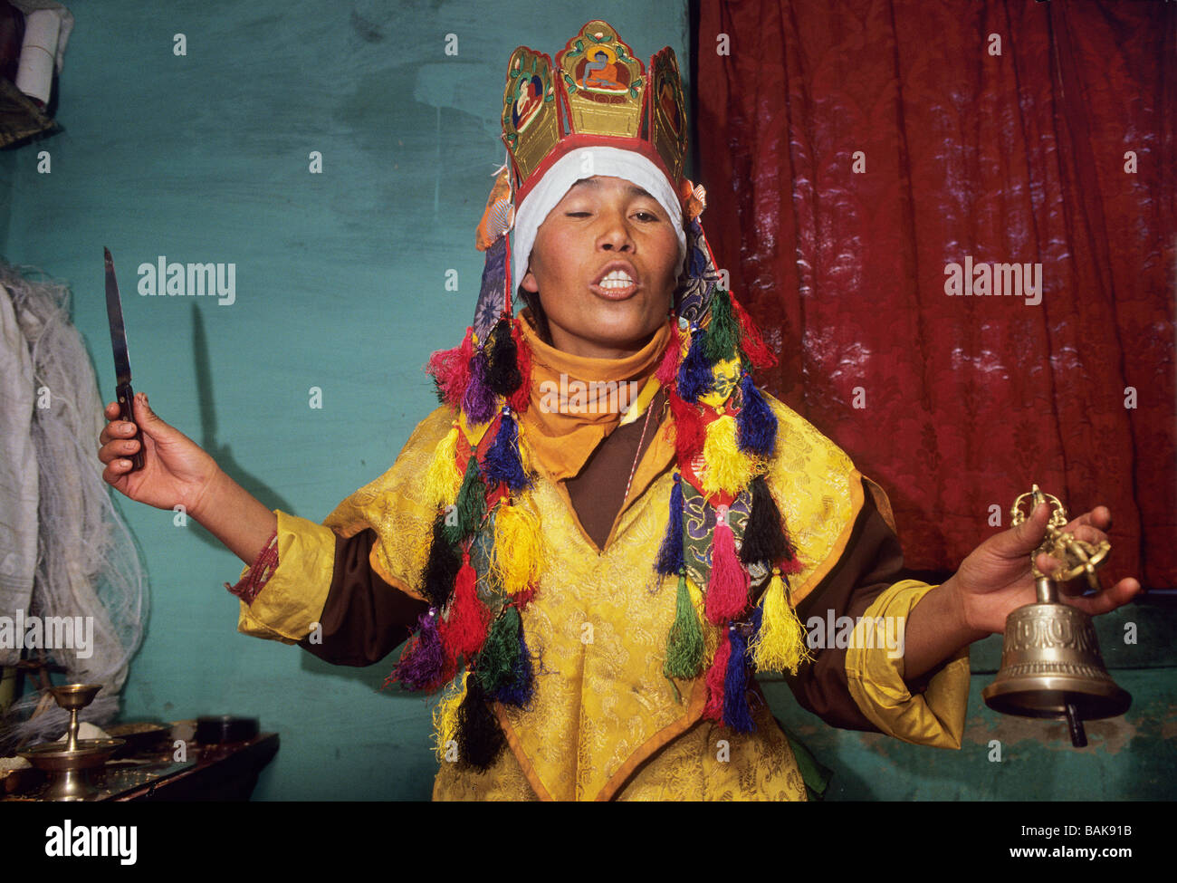 India, Jammu and Kashmir, Ladakh, Skara, the lhamo (shaman) of Skara ...