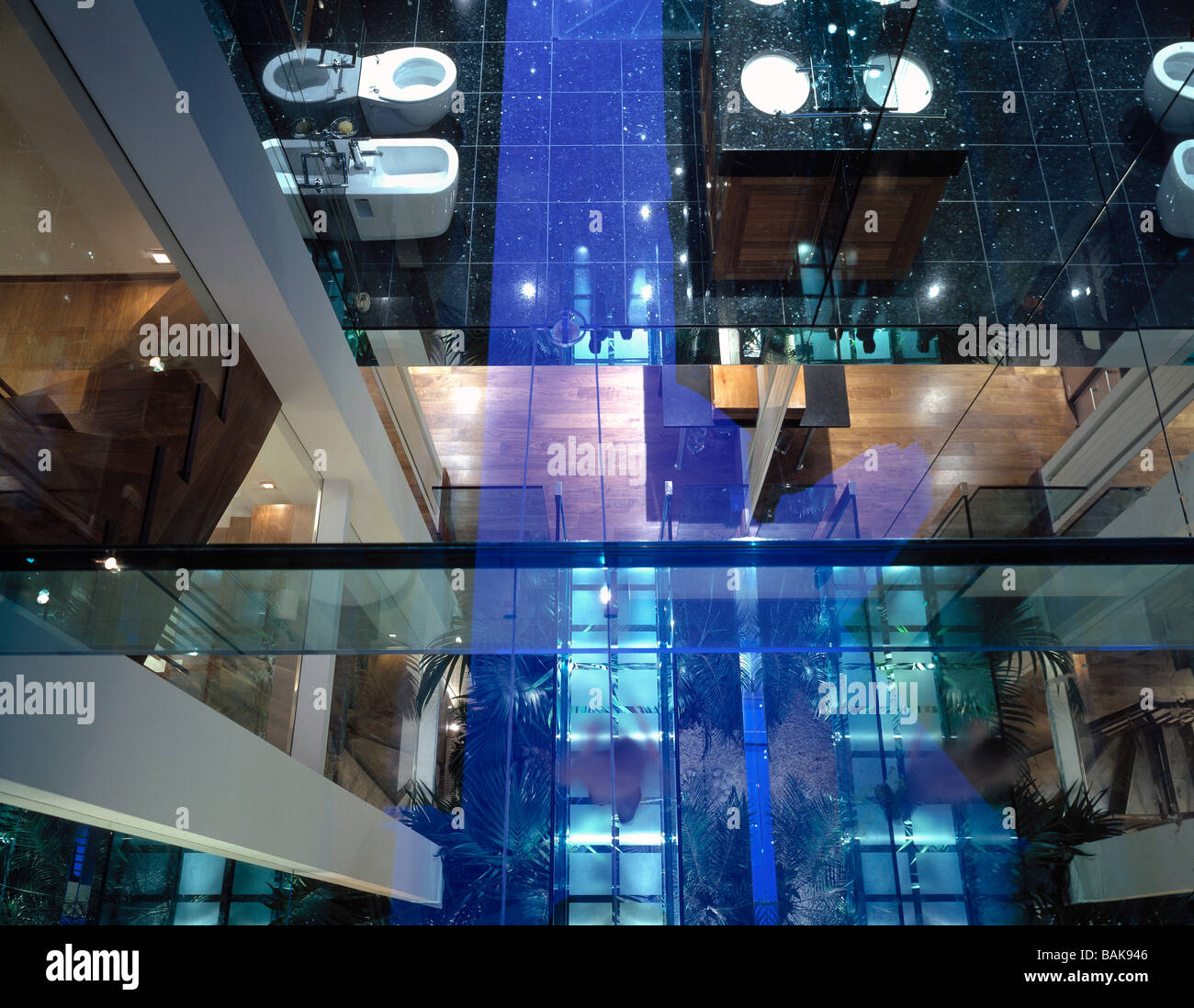 private house interior view - looking through glass roof Stock Photo ...