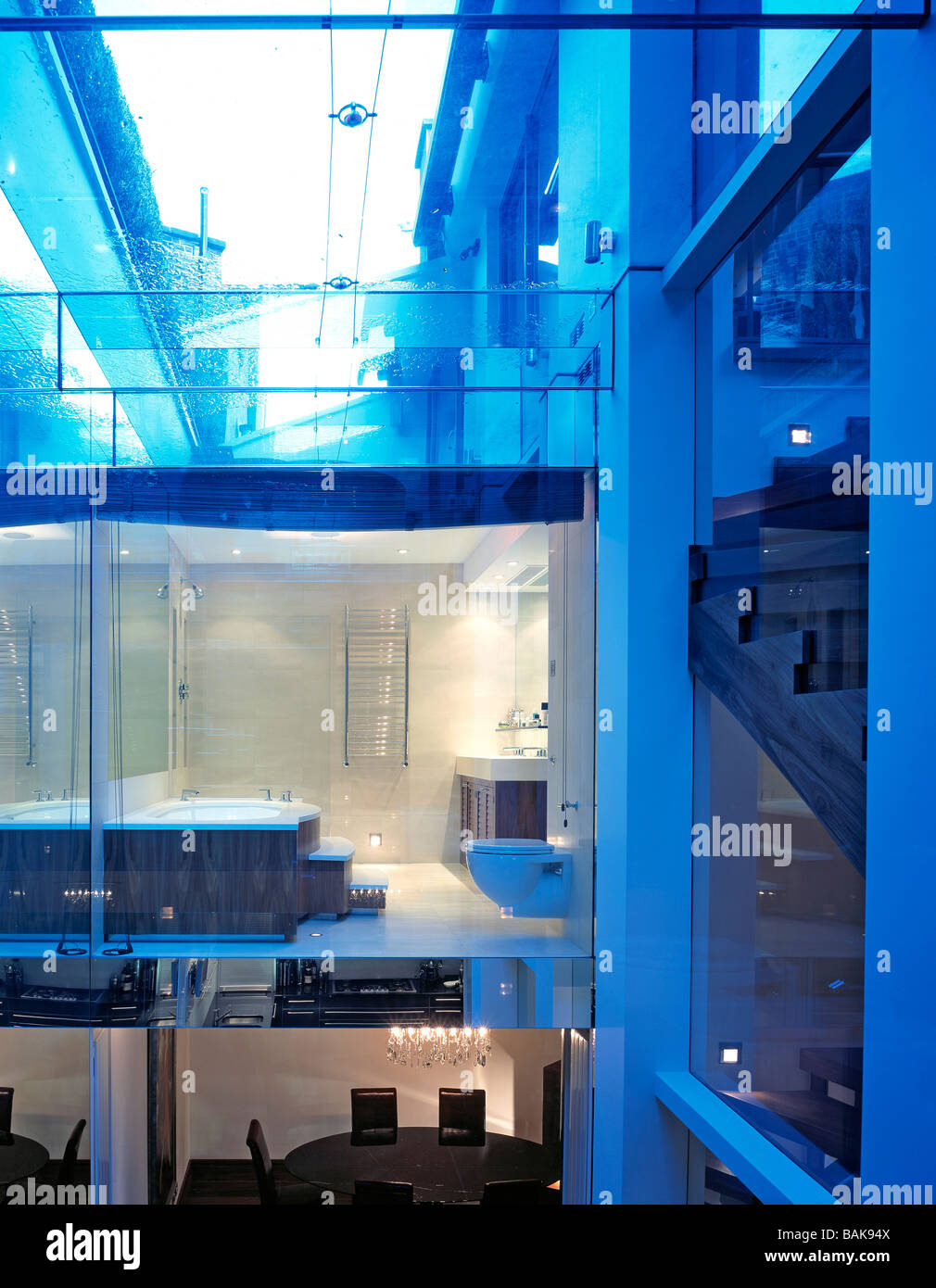 private house interior view - looking into central atrium Stock Photo ...