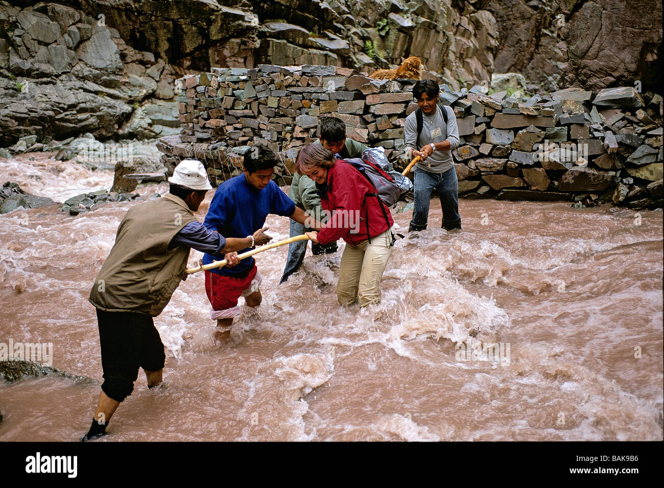 India, Jammu and Kashmir, Ladakh, crossing Shang river in spate Stock ...