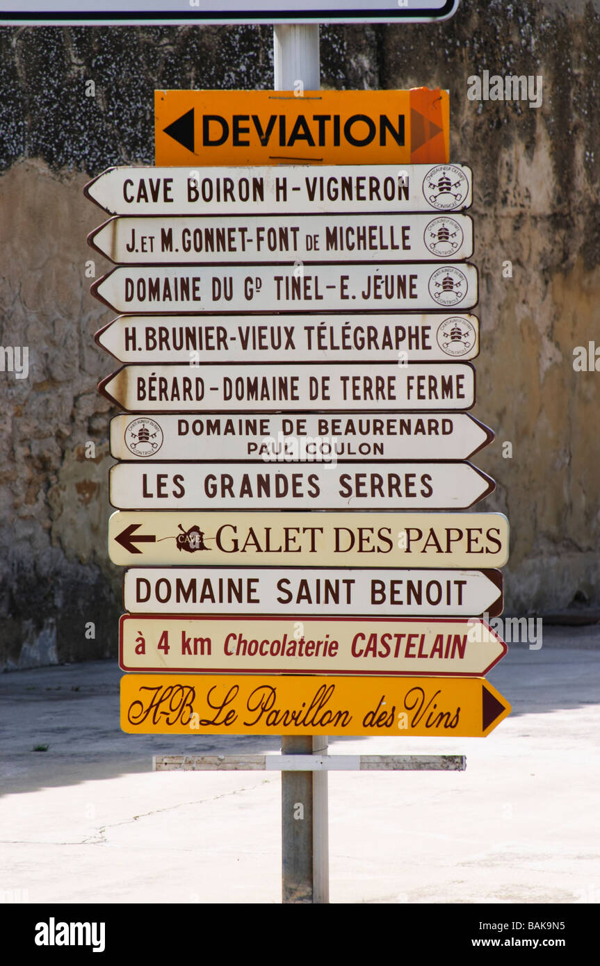 street sign to wineries chateauneuf du pape rhone france Stock Photo ...