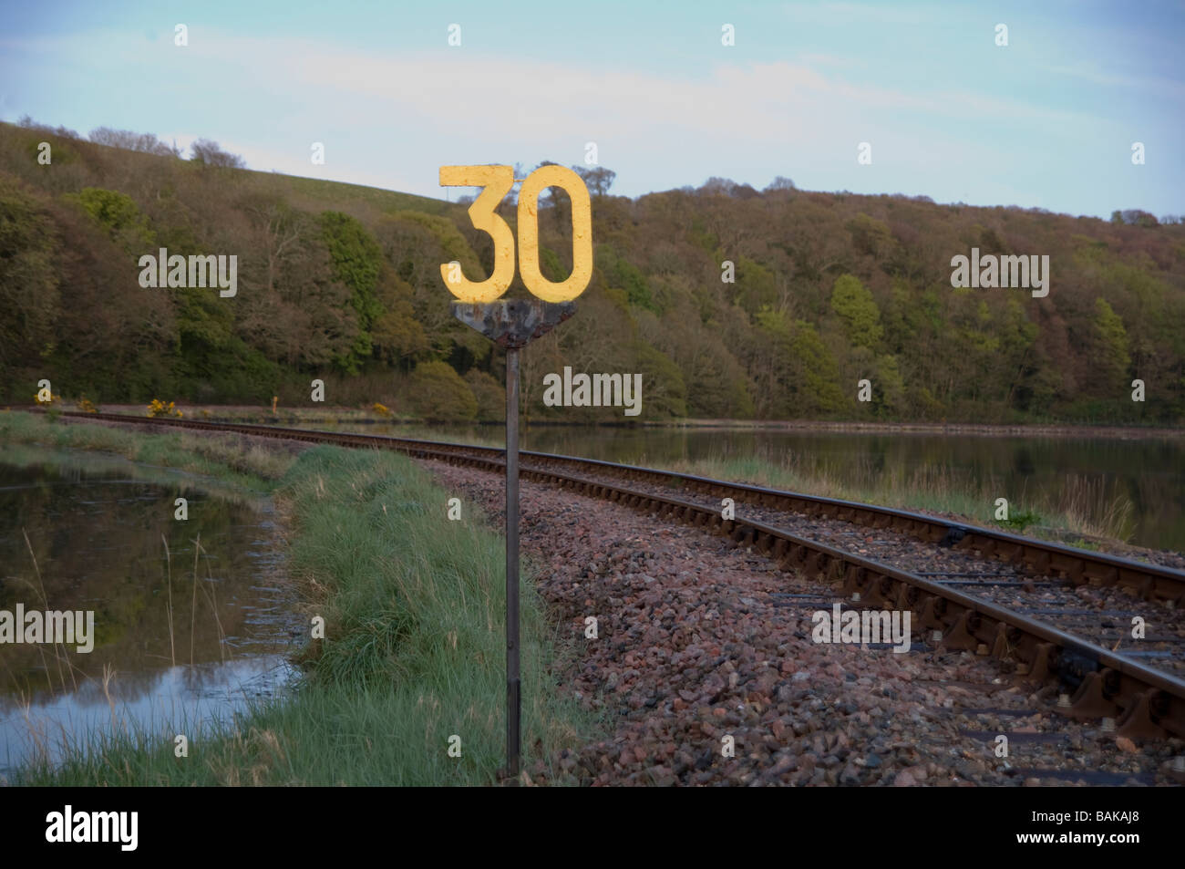Train tracks at looe Stock Photo - Alamy