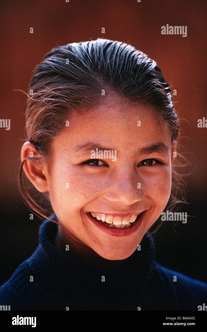 India, Himachal Pradesh State, Manali, portrait of a smiling young girl ...