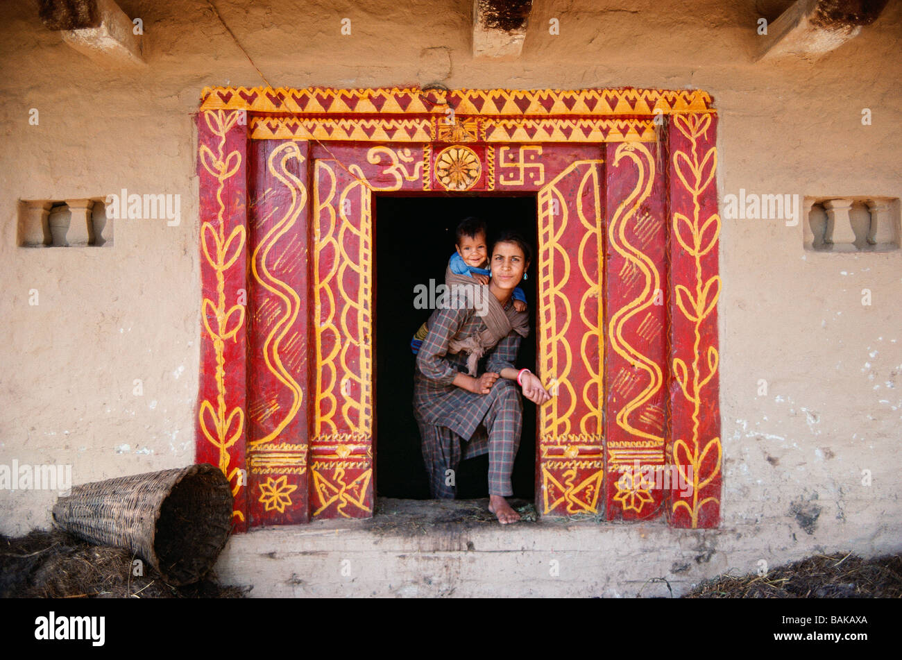India, Himachal Pradesh State, Kulu Valley, old Manali, mother and ...