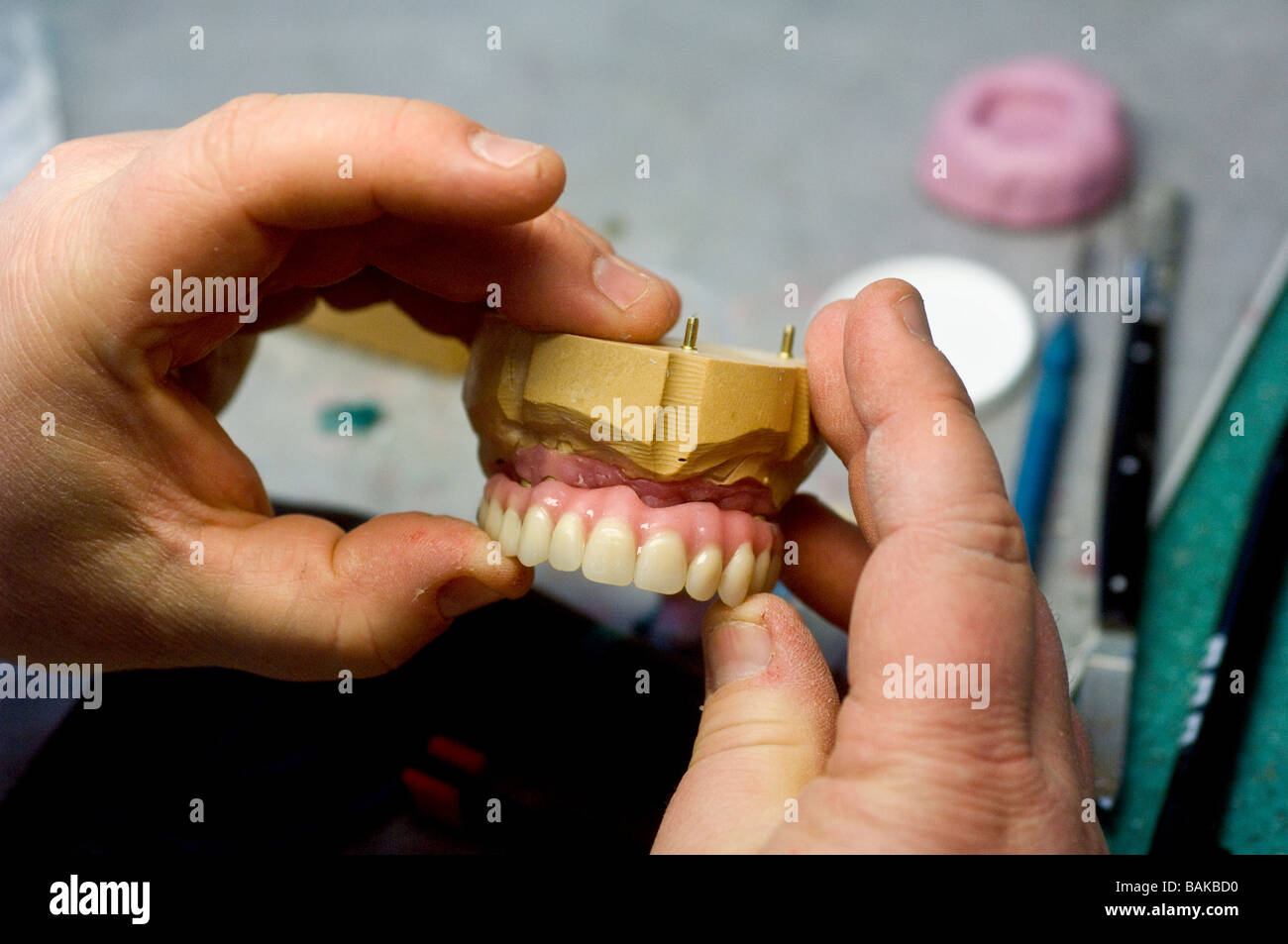 Dental lab making false teeth Stock Photo - Alamy