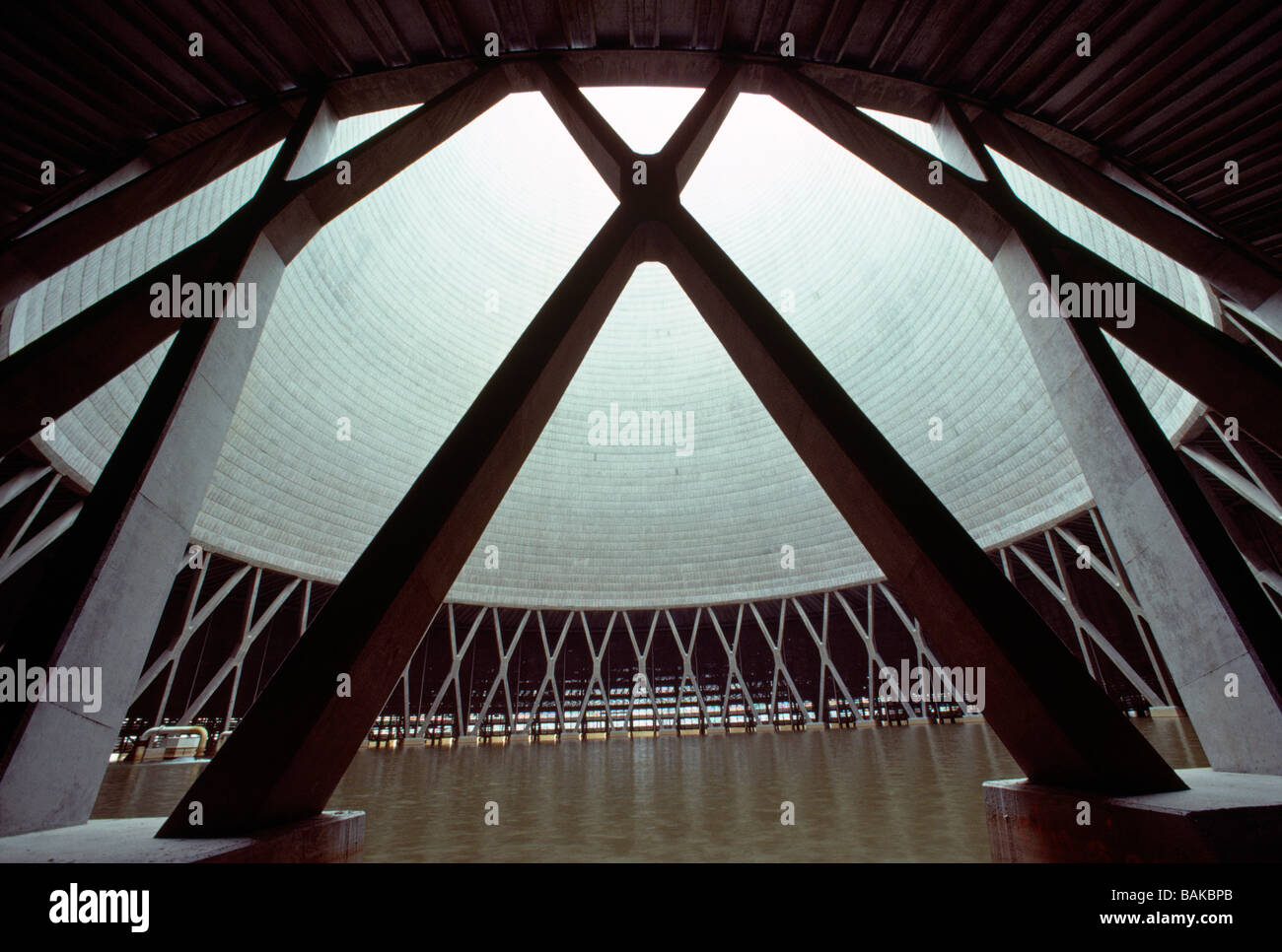Inside a cooling tower at a nuclear power plant in Pennsylvania USA ...