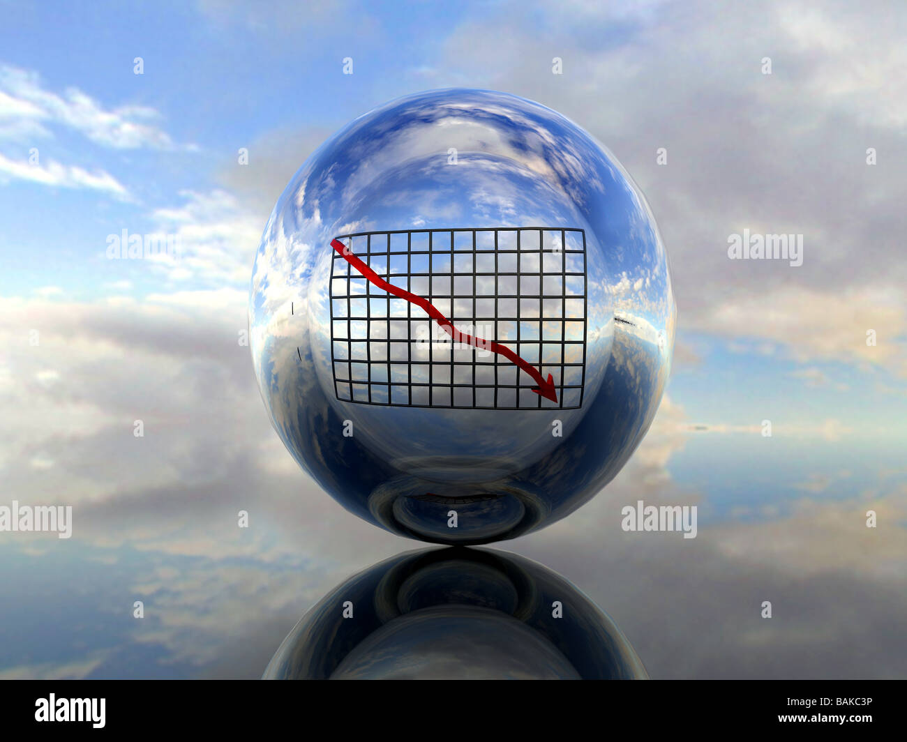 Realistic 3D rendering of a crystal ball predicting a chart with an ...