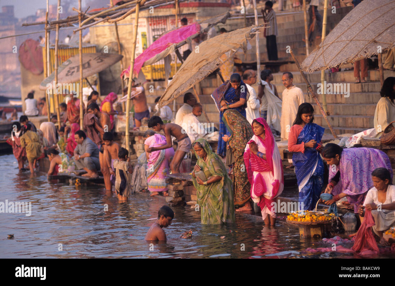 India, Uttar Pradesh State, Varanasi, Dasashwamedha Ghat, morning ...