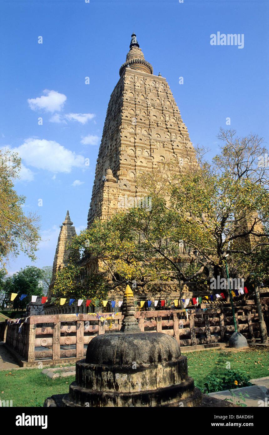 India, Bihar State, Bodhgaya, Bodhi tree and Mahabodhi temple Stock ...