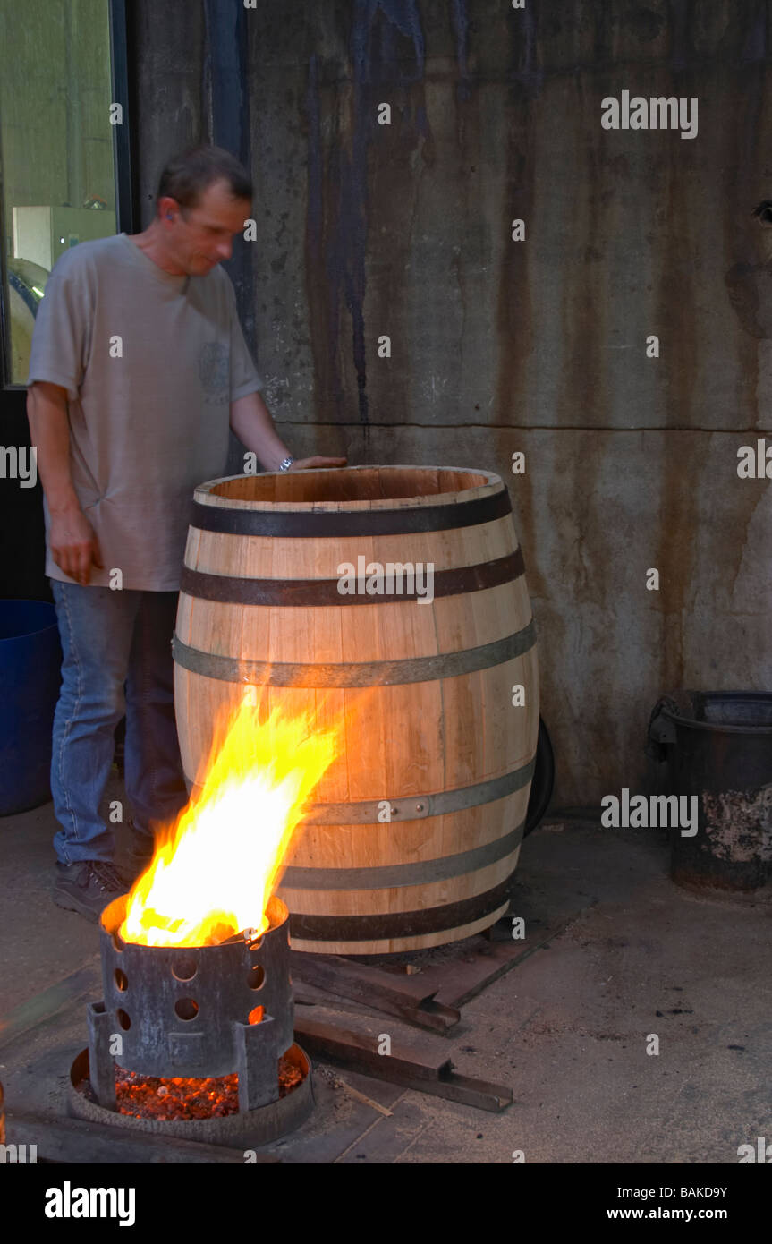 Toasting a barrel with fire on the inside tonnellerie gillet st romain ...