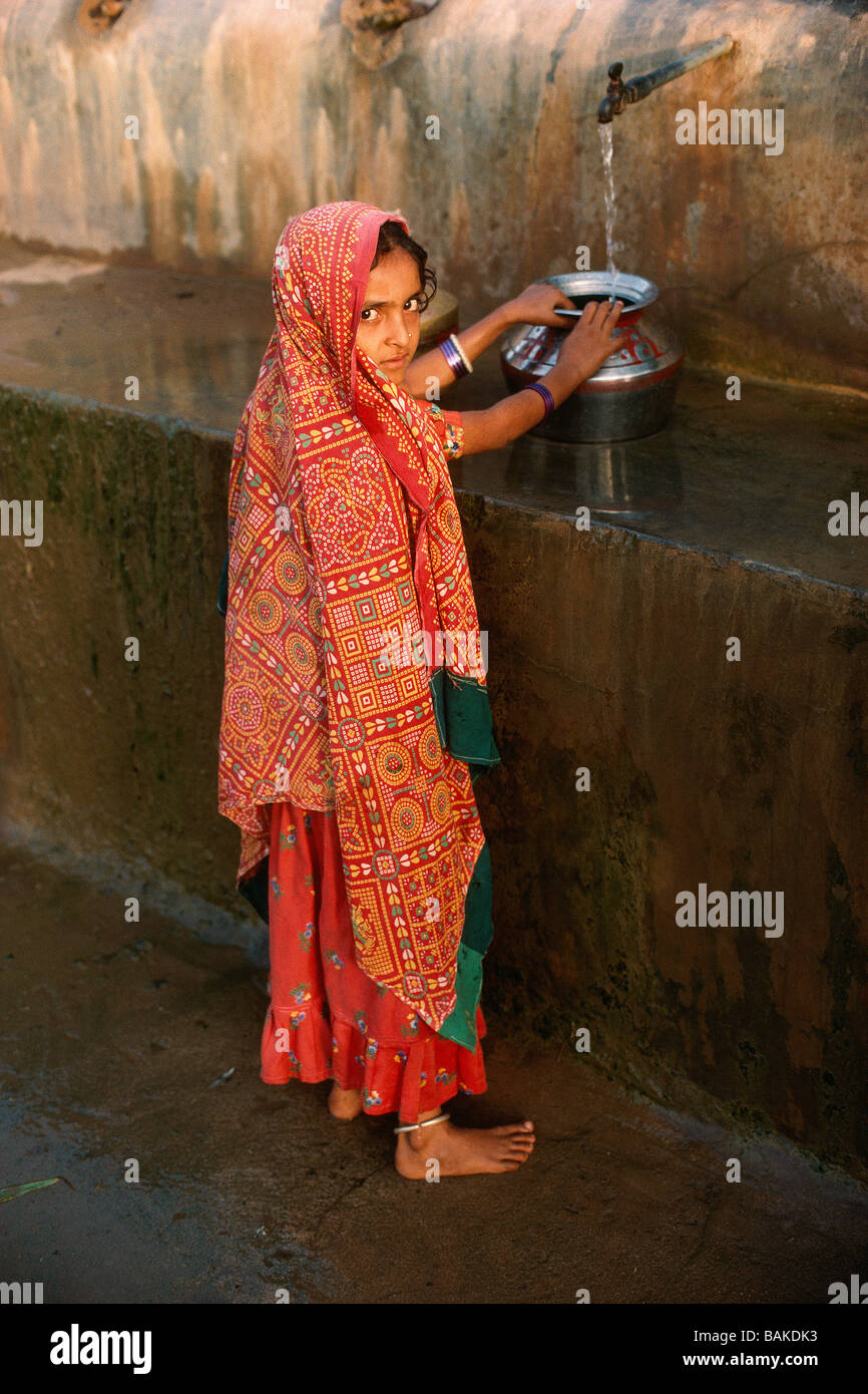 India, Gujarat State, Kutch desert, Nirona village, water chore Stock ...