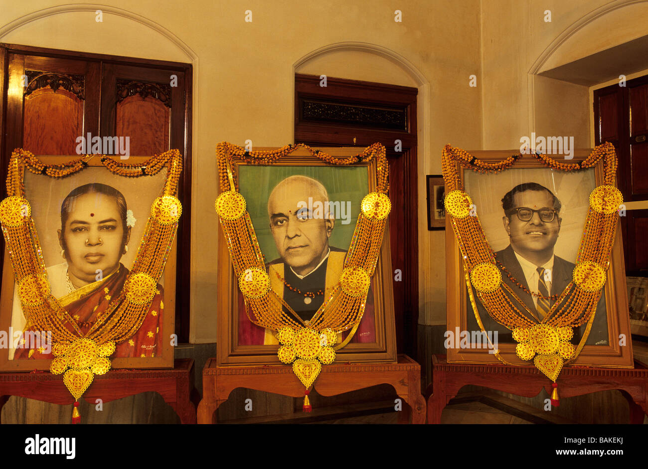 India, Tamil Nadu State, Kanadukathan, Chettinad Palace, portraits of ...