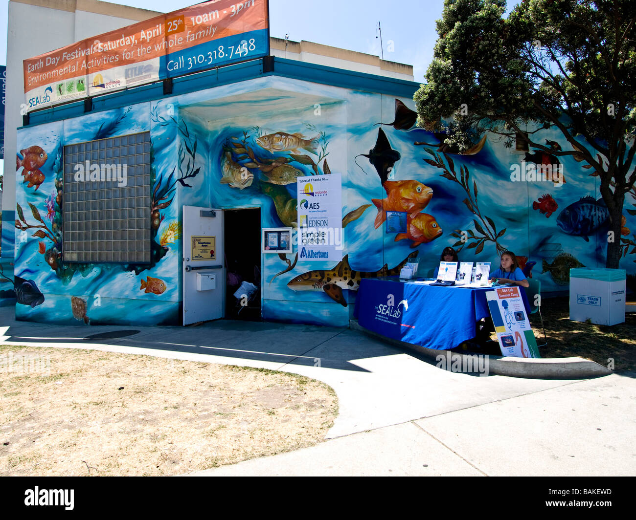 Front of Sea Lab with sponser names and volunteers staffing information ...