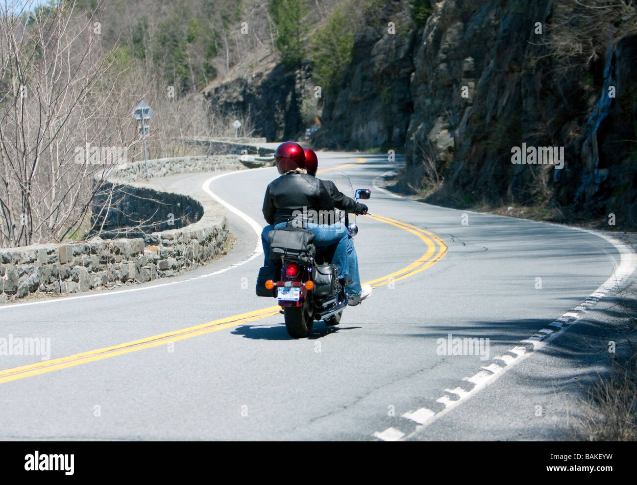 Motorcycle riding the curves at Hawks Nest New York Stock Photo - Alamy