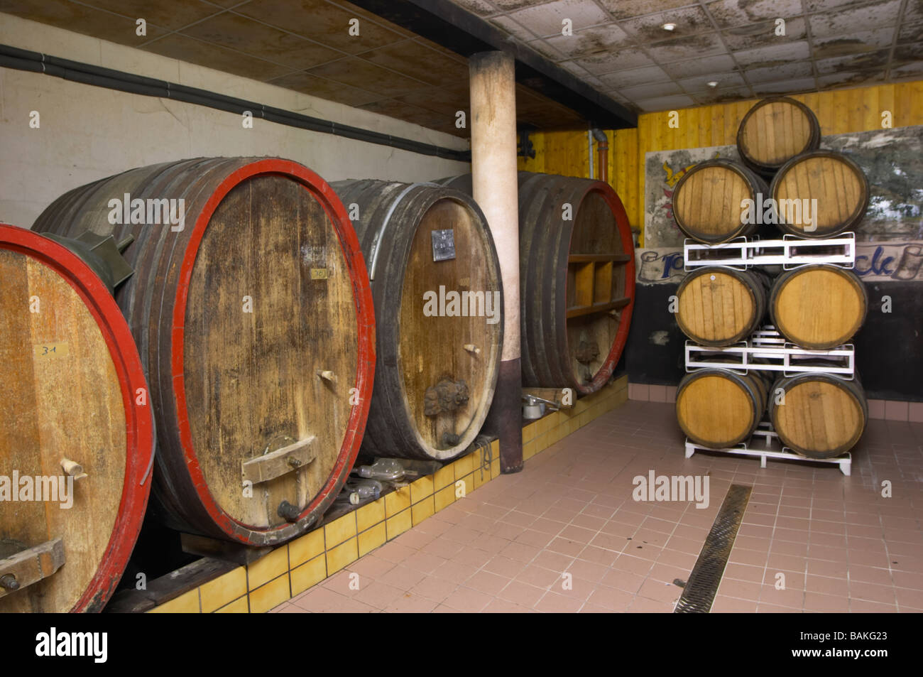 wooden vats dom paul zinck eguisheim alsace france Stock Photo - Alamy